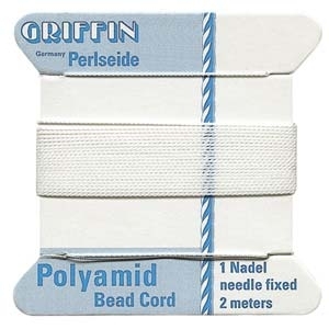 Size 4 White Griffin Nylon Bead Cord with Needle Attached - 2 Meters ...