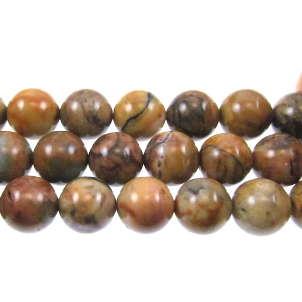 10mm Round Venus Jasper Stone Beads - Tan, Brown and Gray | Natural ...